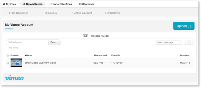 Vimeo Integration Setup – 3Play Media Support