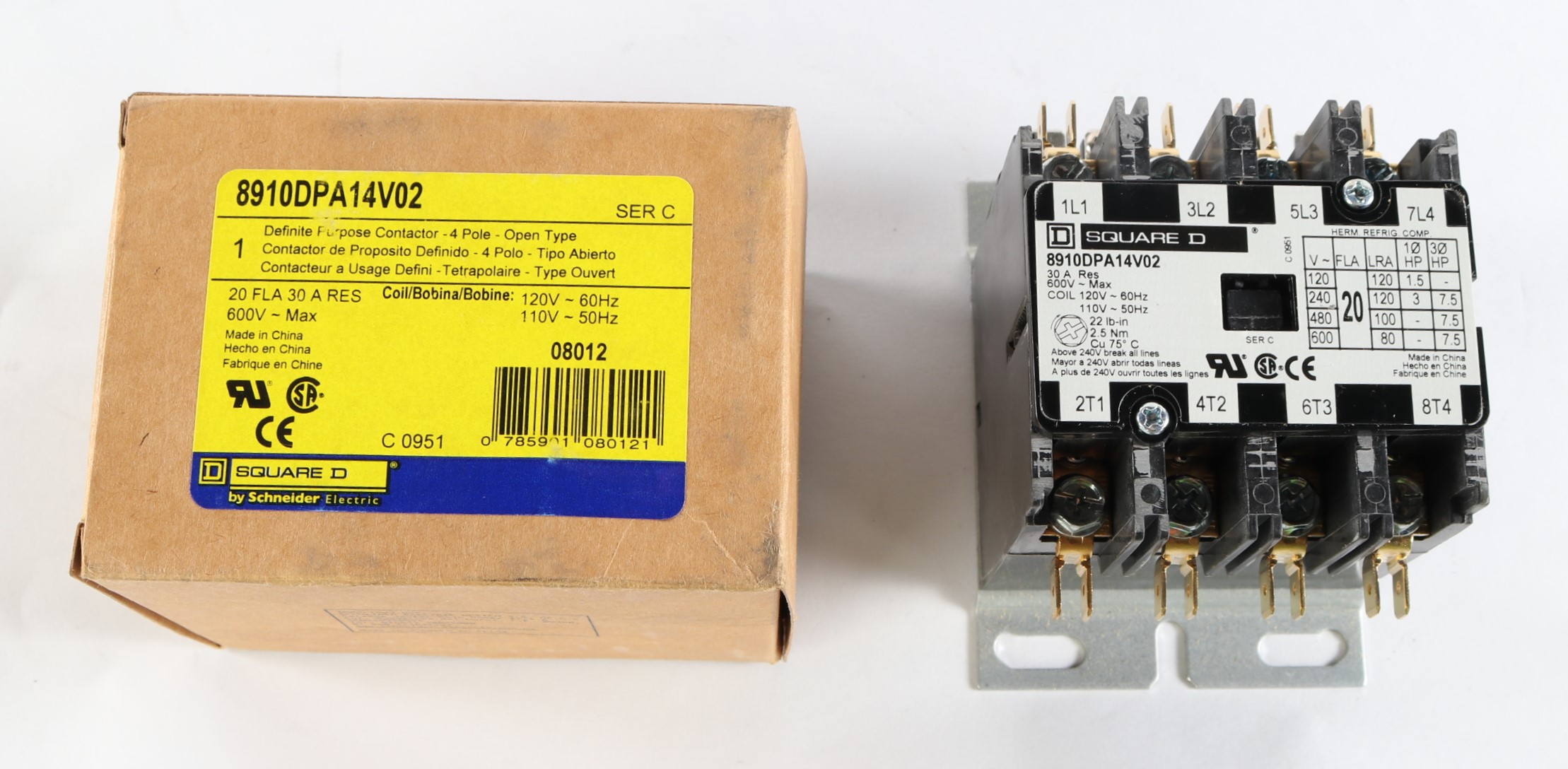 8910DPA14V02 from SCHNEIDER ELECTRIC - CONTACTOR 120VA 4 POLES 7.5 HP ...