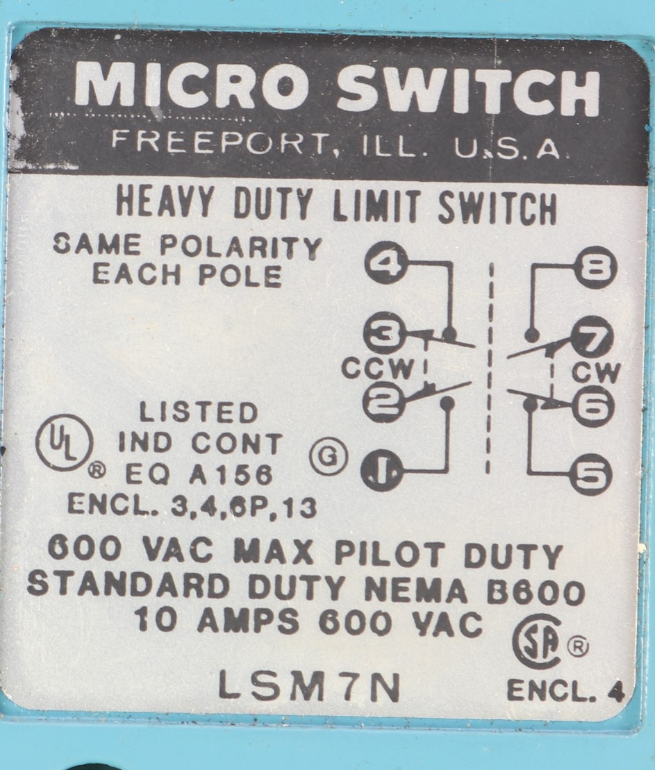 LSM7N from MICRO SWITCH - LIMIT SWITCH SIDE ROTARY ROTARY ACTUATED 10A