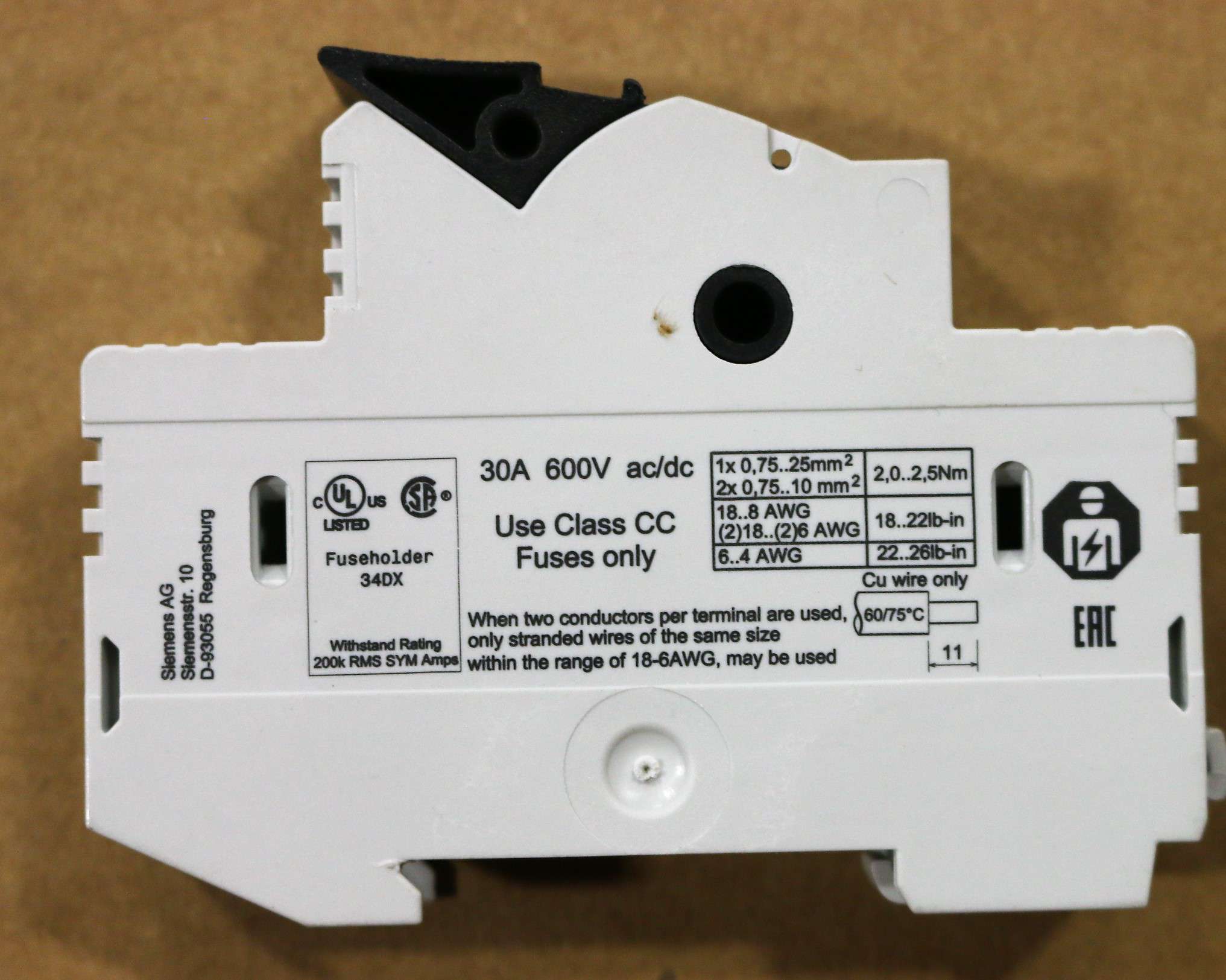 3NW7-5130HG from SIEMENS - FUSE HOLDER 1-POLE 30A 600V CLASS-CC