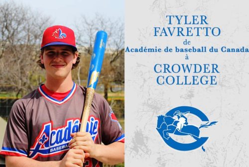 Le baseballeur québécois Tyler Favretto au College Crowder l’automne ...
