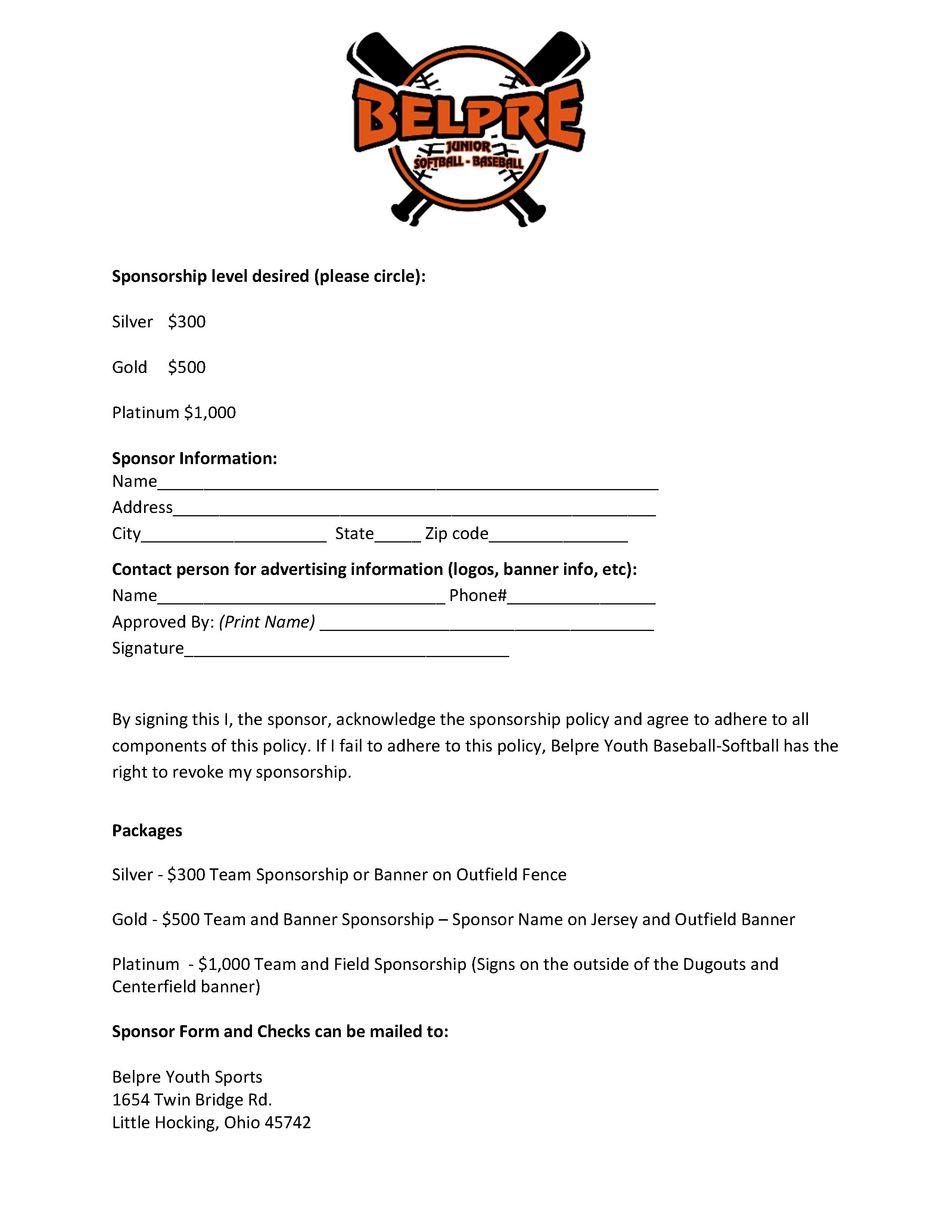 Softball Sponsorship Letter