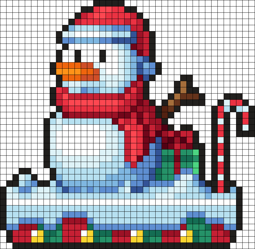 Snowman Perler Bead Pattern | Bead Sprites | Characters Fuse Bead Patterns