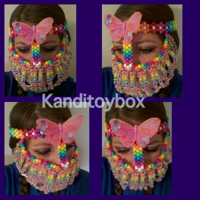 Rainbow flower and butterfly full faced kandi mask by KandiToYBoX ...