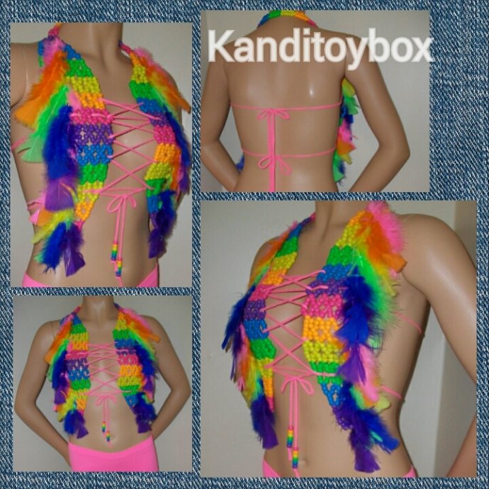 Rainbow feather kandi top by KandiToYBoX - Kandi Photos on Kandi Patterns