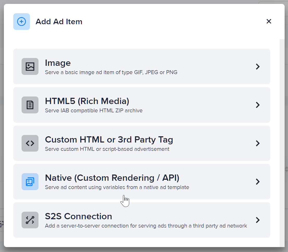 How to create a native ad item