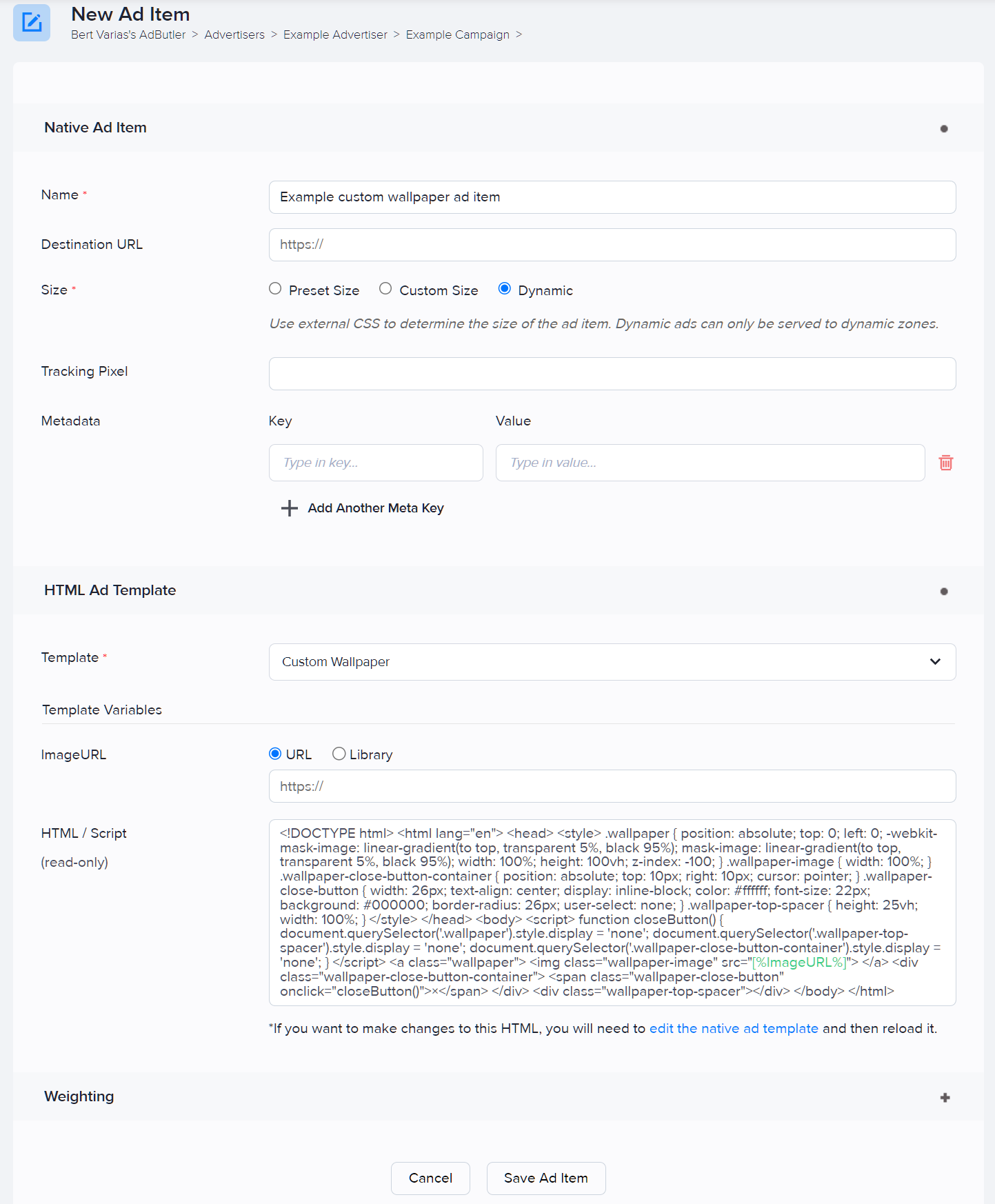 How to make custom native wallpaper ads