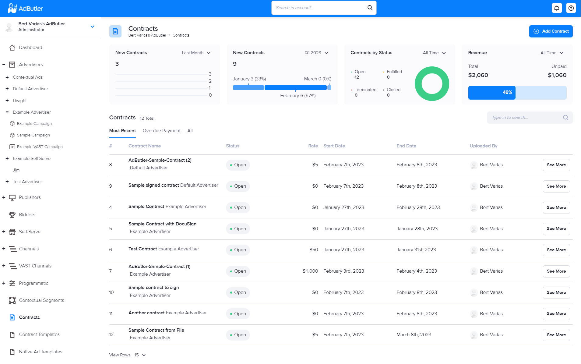 How to create contracts in AdButler