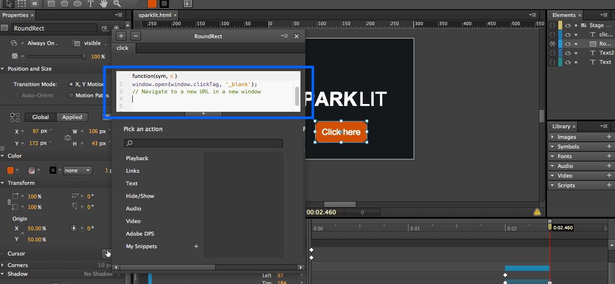 Using click macros with Adobe Edge