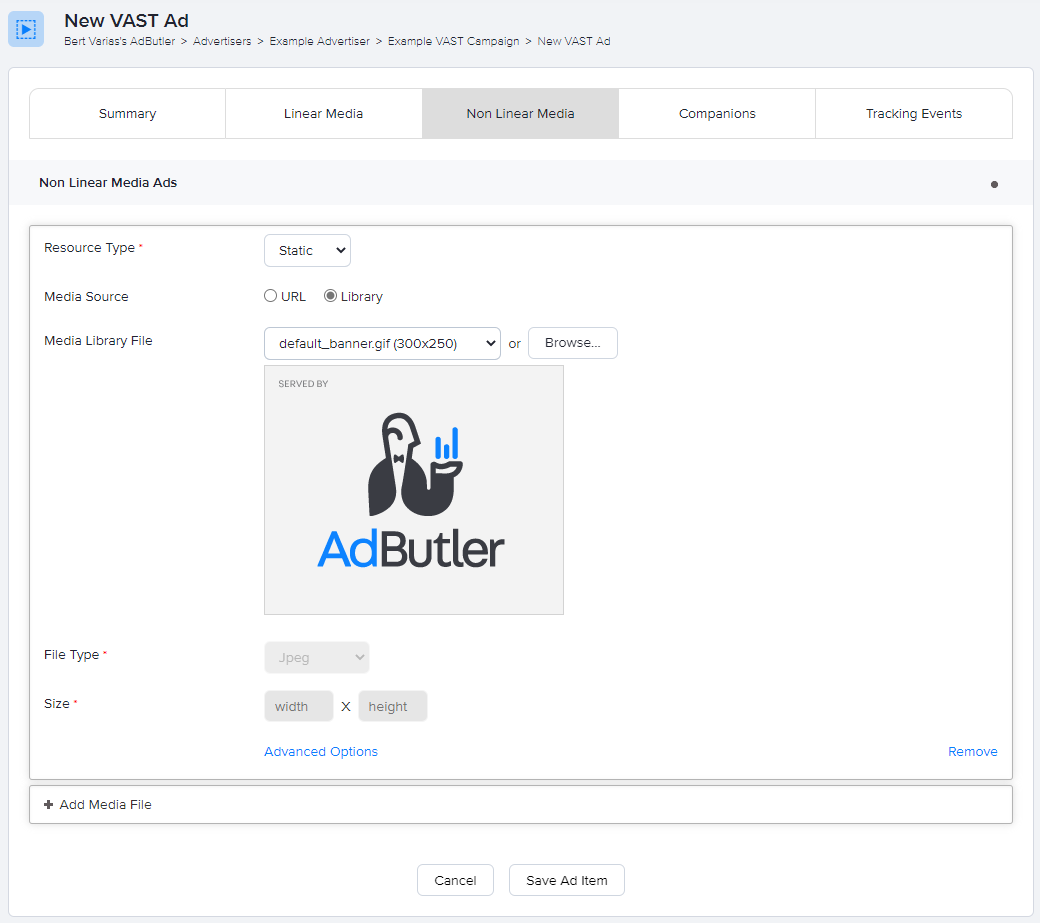 How to create a VAST ad item