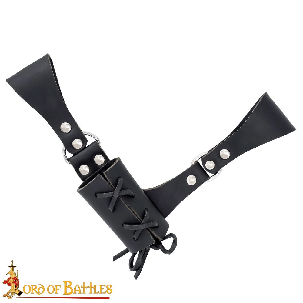 Leather Sword Frog with Hanging Belt Loops - Black