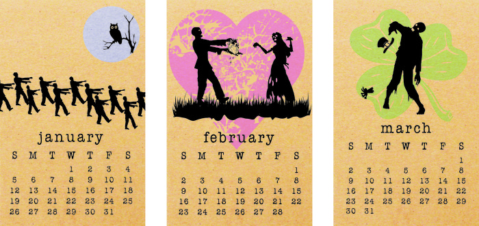 Zombies in the House - 2014 Letterpress Calendar by Letterpress Central ...