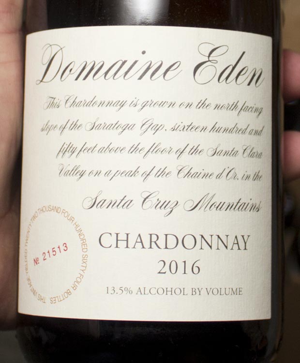 Last Bottle - Domaine Eden Chardonnay Santa Cruz Mountains 2016