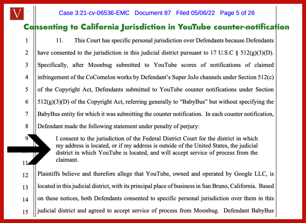 YouTube counter-notification consents to California federal court jurisdiction | Vondran Legal
