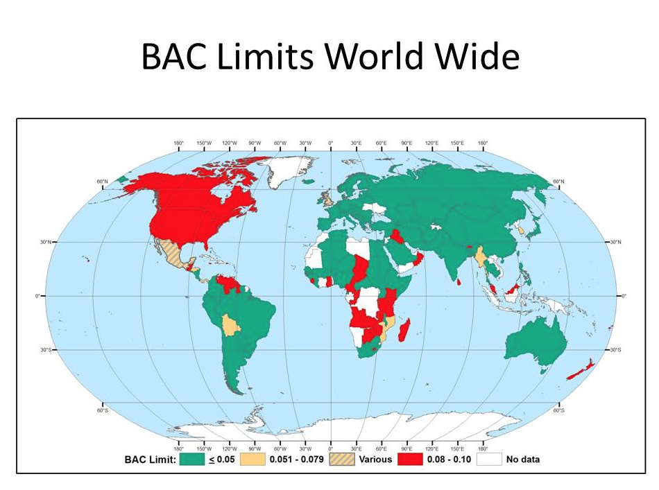 Drunk Driving Legal Limits World Wide