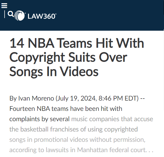Johnson & Johnson Files Copyright Lawsuits Against 14 NBA Teams On Behalf of Kobalt Music and ...