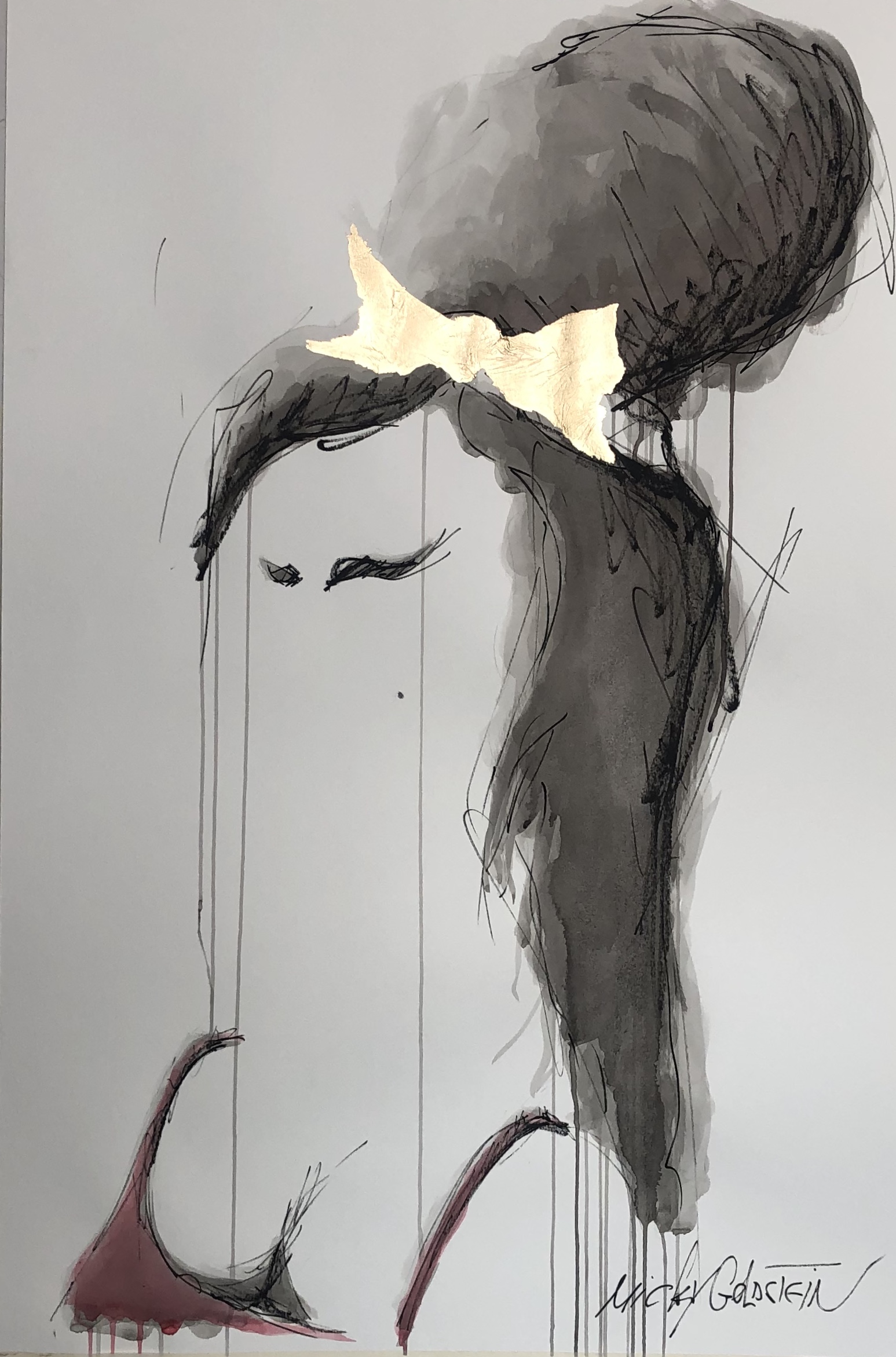 Amy in gold, painting by Micky Goldstein