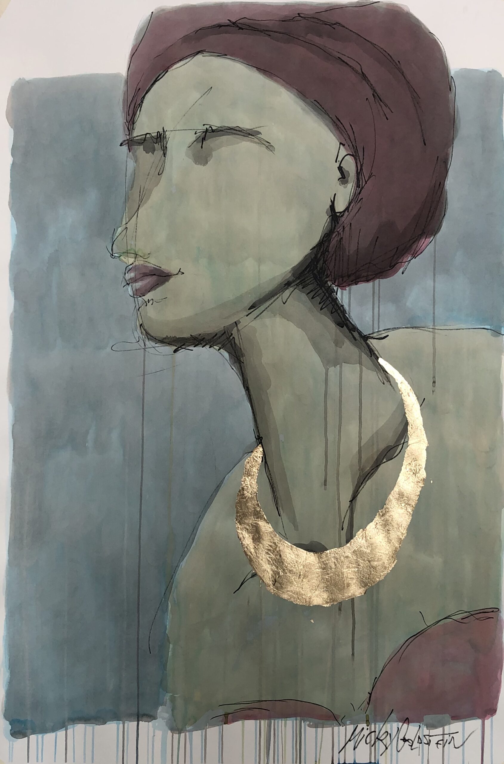 Golden Necklace, painting by Micky Goldstein