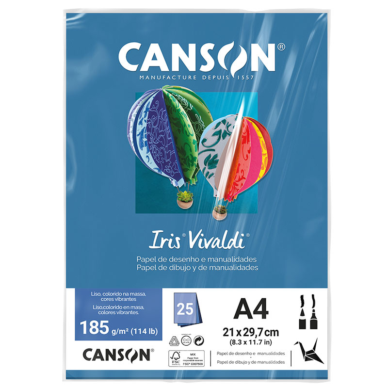 Papel Color Vivaldi A4 185g Azul Mar com 25 folhas - Canson - Lepok