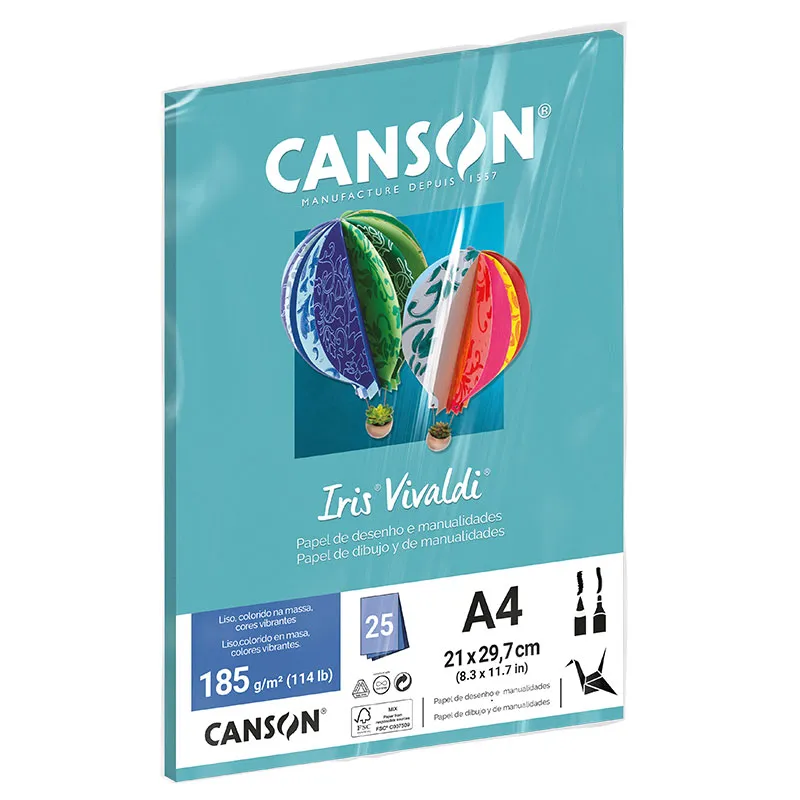 Papel Color Vivaldi A4 185g Azul Turquesa com 25 folhas - Canson - Papéis - Lepok