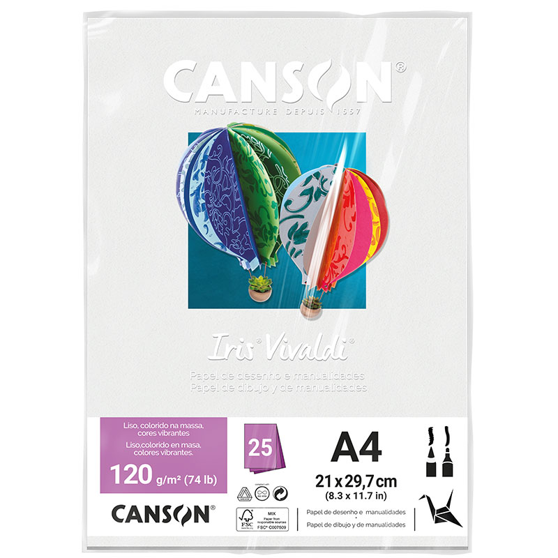 Papel Color Vivaldi A4 120g Branco com 25 folhas - Canson - Papéis - Lepok