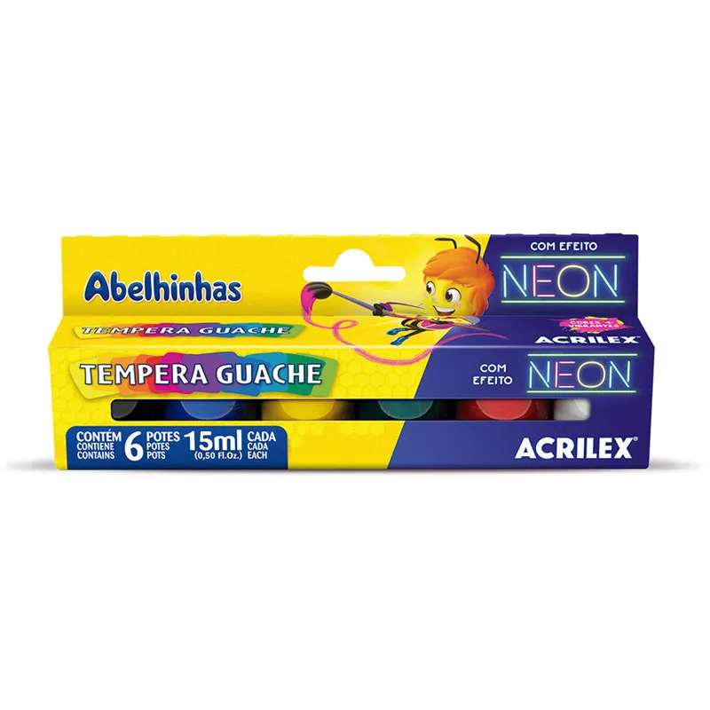 Tinta guache Neon 6 cores 15ml 01006 Acrilex - Escolar - Lepok