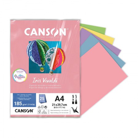 Papel Color Vivaldi A4 185g Cores Pasteis com 25 folhas - Canson - Lepok