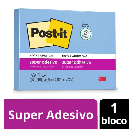 Bloco de notas adesivas Post-it azul cristal 76x102mm 90 folhas - 3M ...