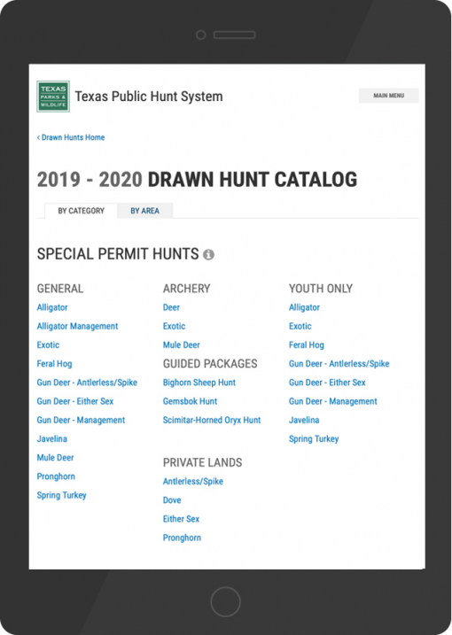 Available TPWD Public Hunting Land