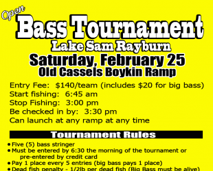 Outlaw Outdoors Bass Tournament - Lake Sam Rayburn