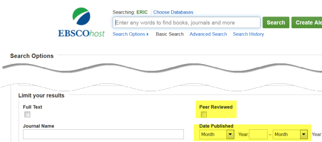 Search limits - ERIC Database - Search tips - Research and Course ...