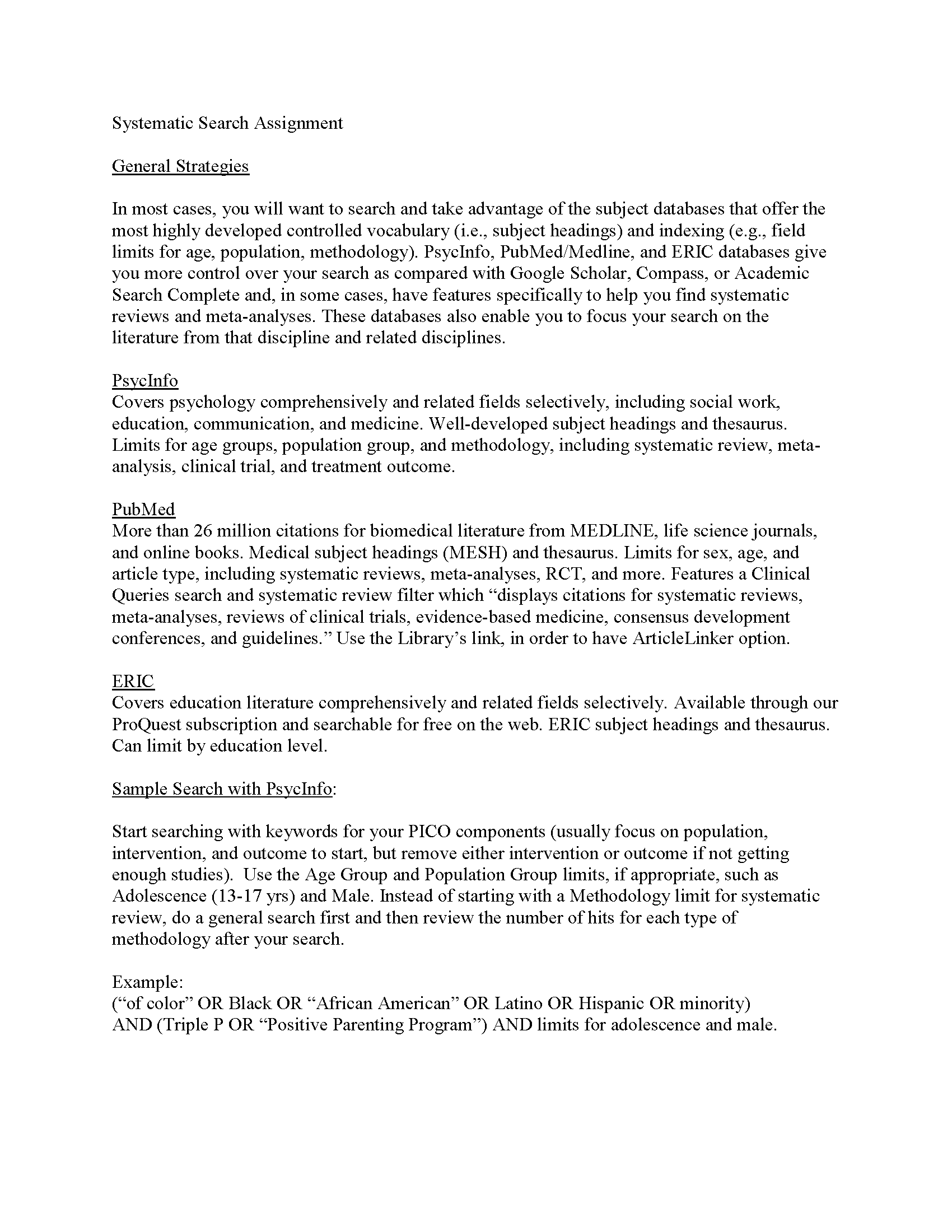 General Search Strategies SOWK 4201 Evidence For Practice Library 