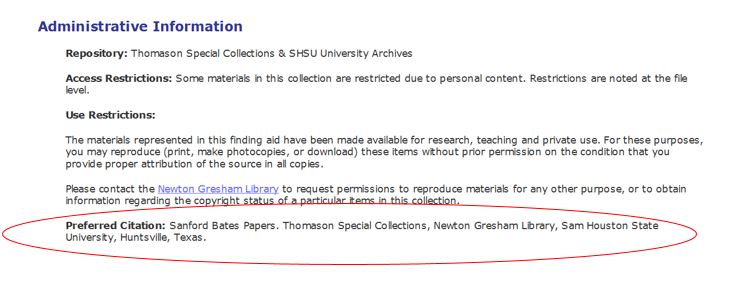 Citing SHSU Special Collections and Digital Resources - Citing Archival ...