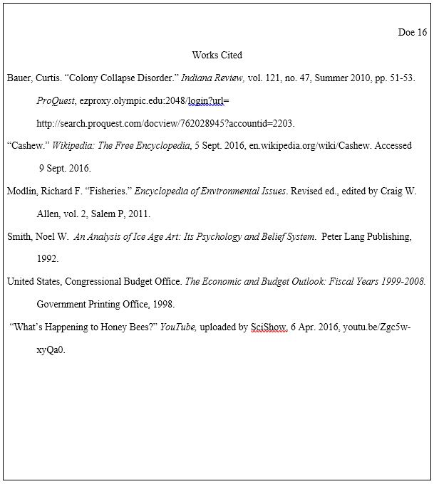  Works Cited Page MLA 8th Edition Documentation Style Research 