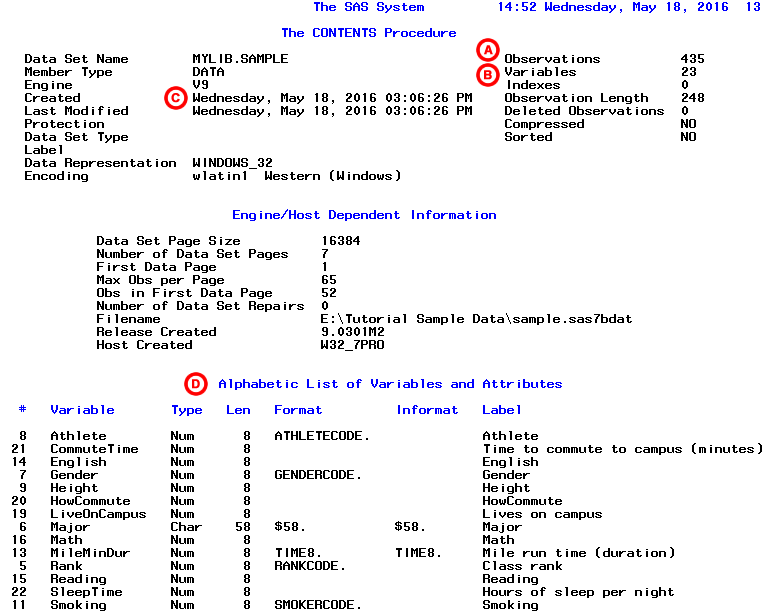 Summarizing Dataset Contents With PROC CONTENTS SAS Tutorials 