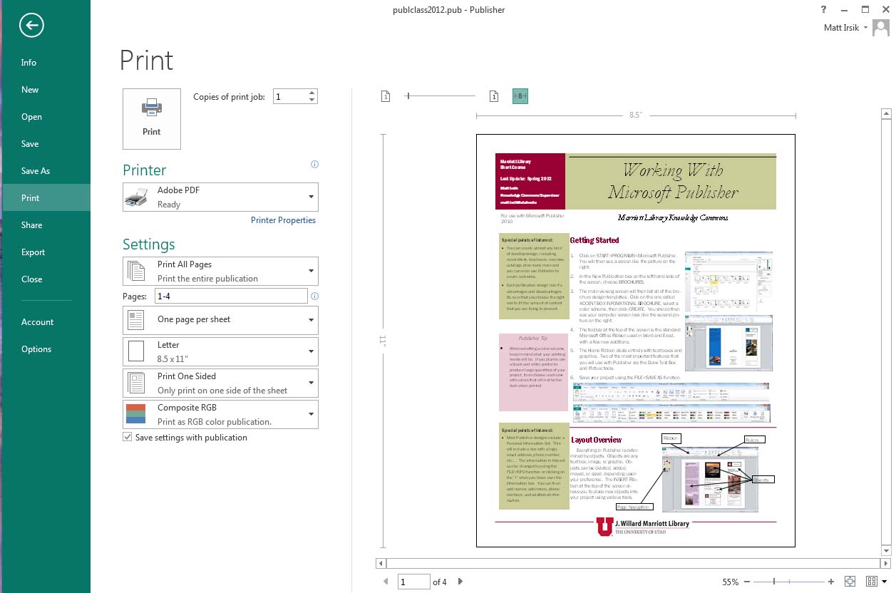 Printing Advanced Microsoft Publisher Basics ULibraries Research 