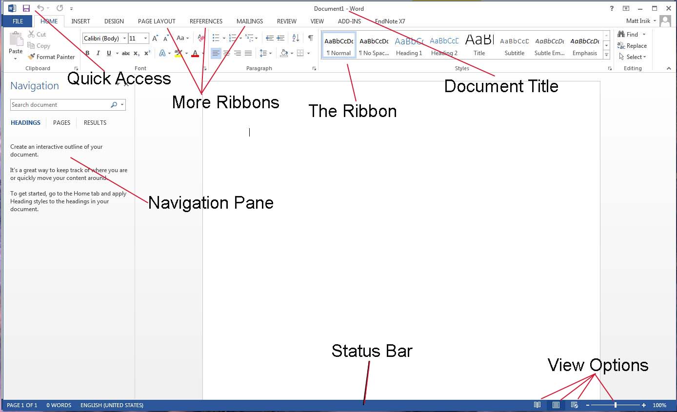 Word Workspace Microsoft Word 2013 Basics ULibraries Research