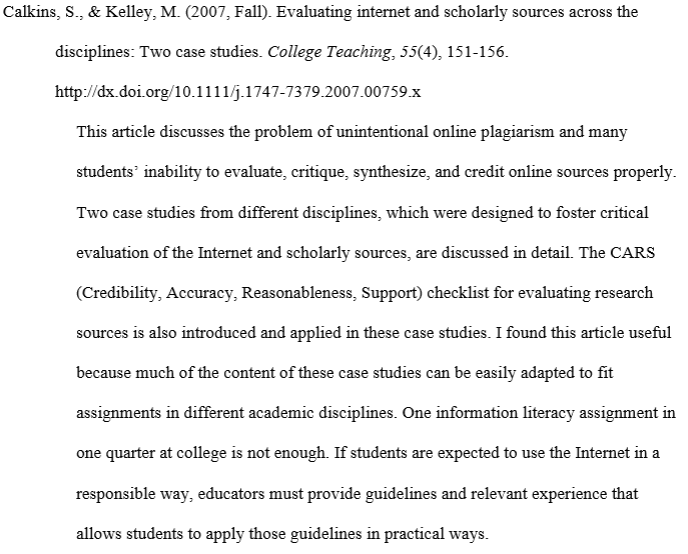 Annotated Bibliography Example Apa Journal Article ASLEAFAR