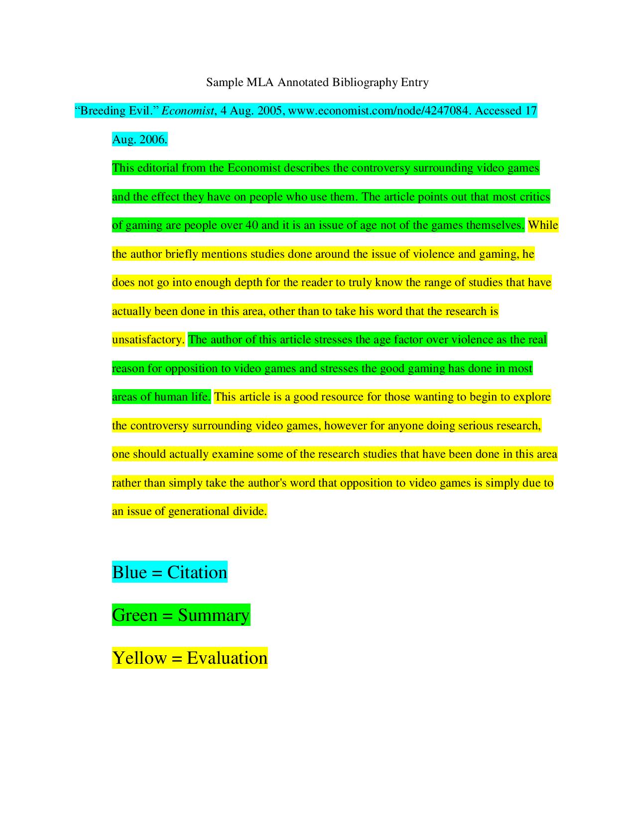 Annotated Bibliography Template Mla Format Sample MLA Annotation 