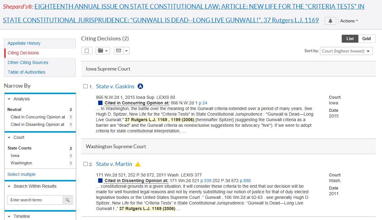 Legal Citators - Tracking Citations to Articles - Website at University ...