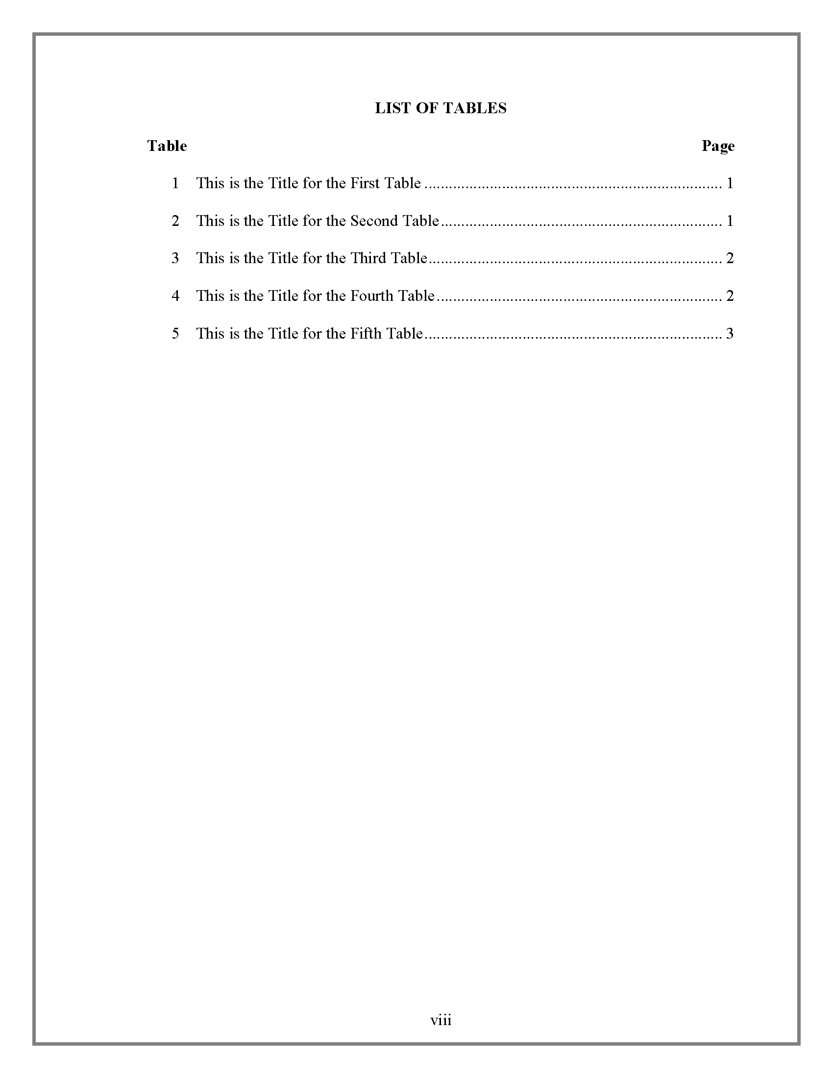 List Of Tables Thesis And Dissertation Research Guides At Sam 