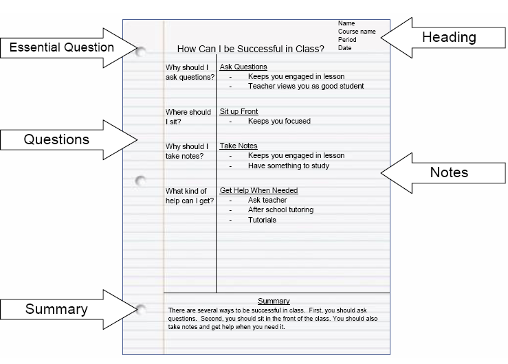 Cornell Notes Sample Master Of Template Document