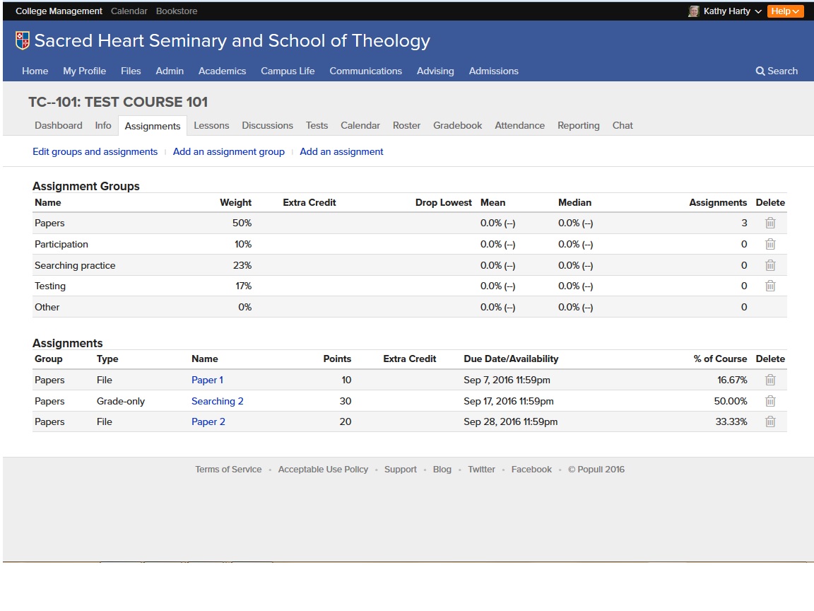 Assignments - Populi for Faculty - Leo Dehon Library at Sacred Heart ...