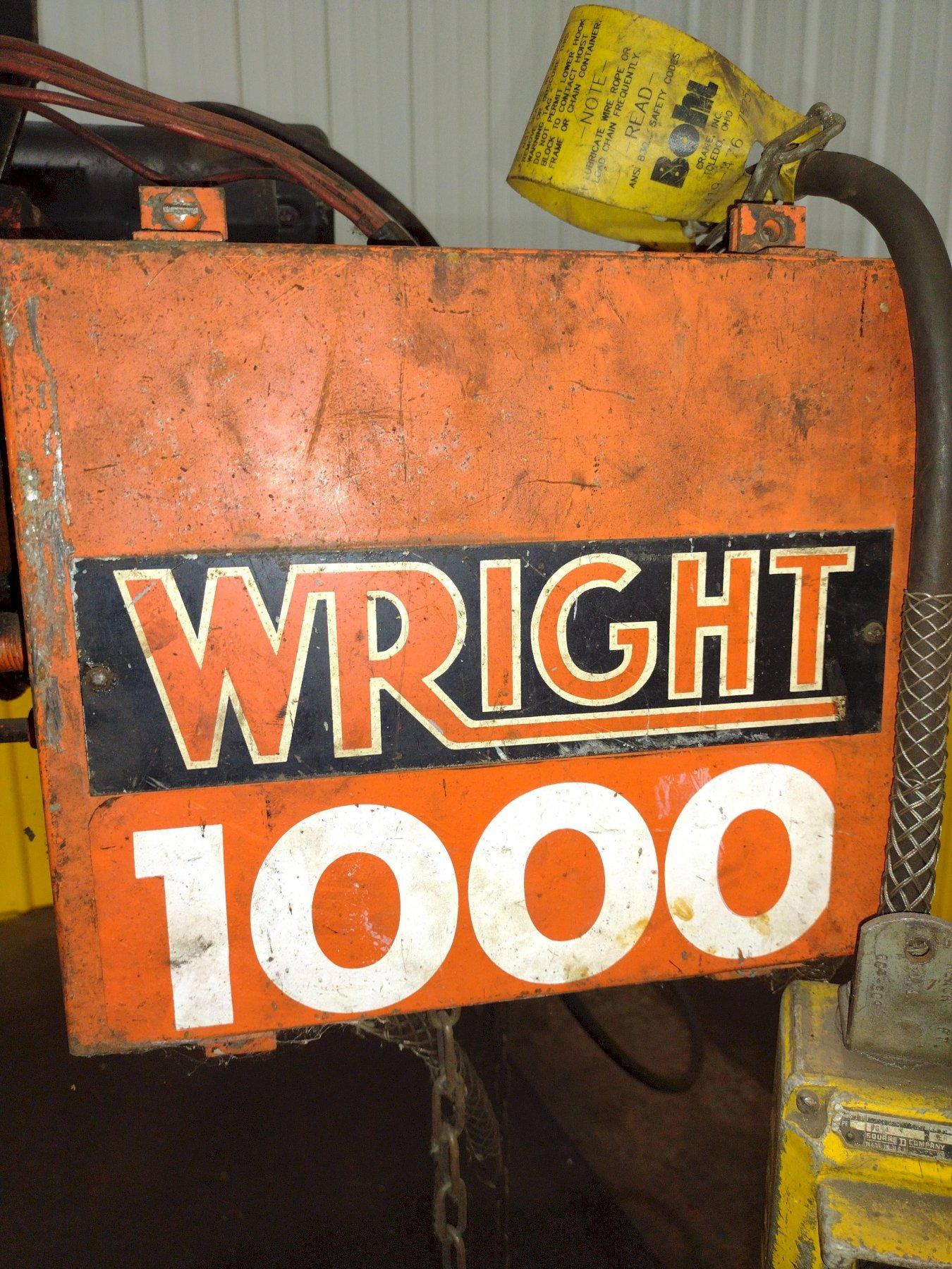 For Sale - 2000 LBS (1 TON) WRIGHT MODEL #W1 CABLE HOIST W/ POWERED ...
