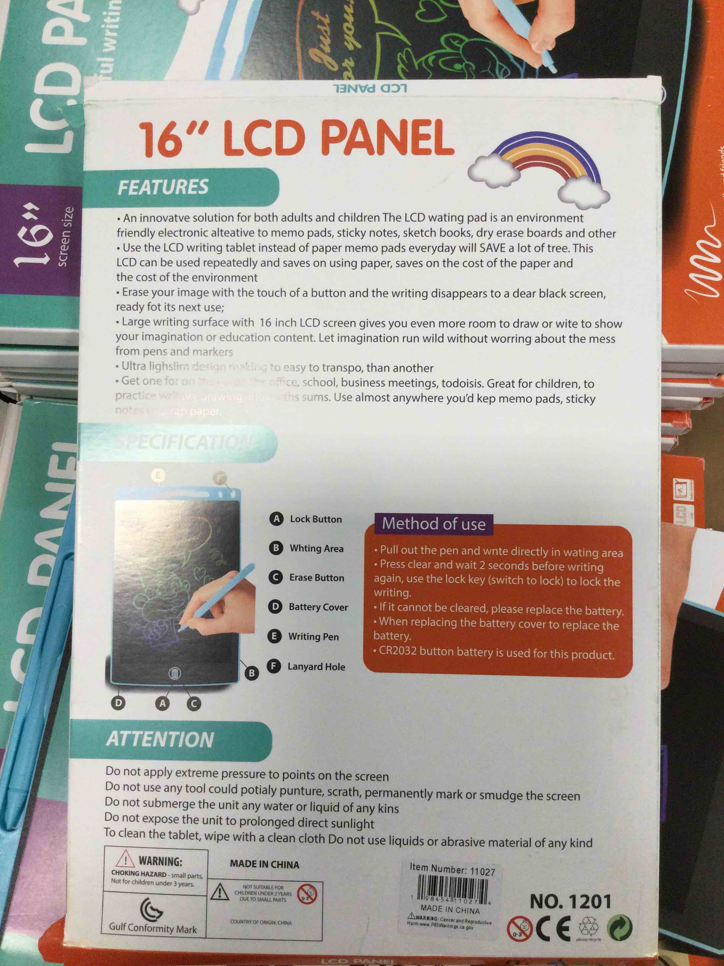 16” lcd panel colorful writing tablet