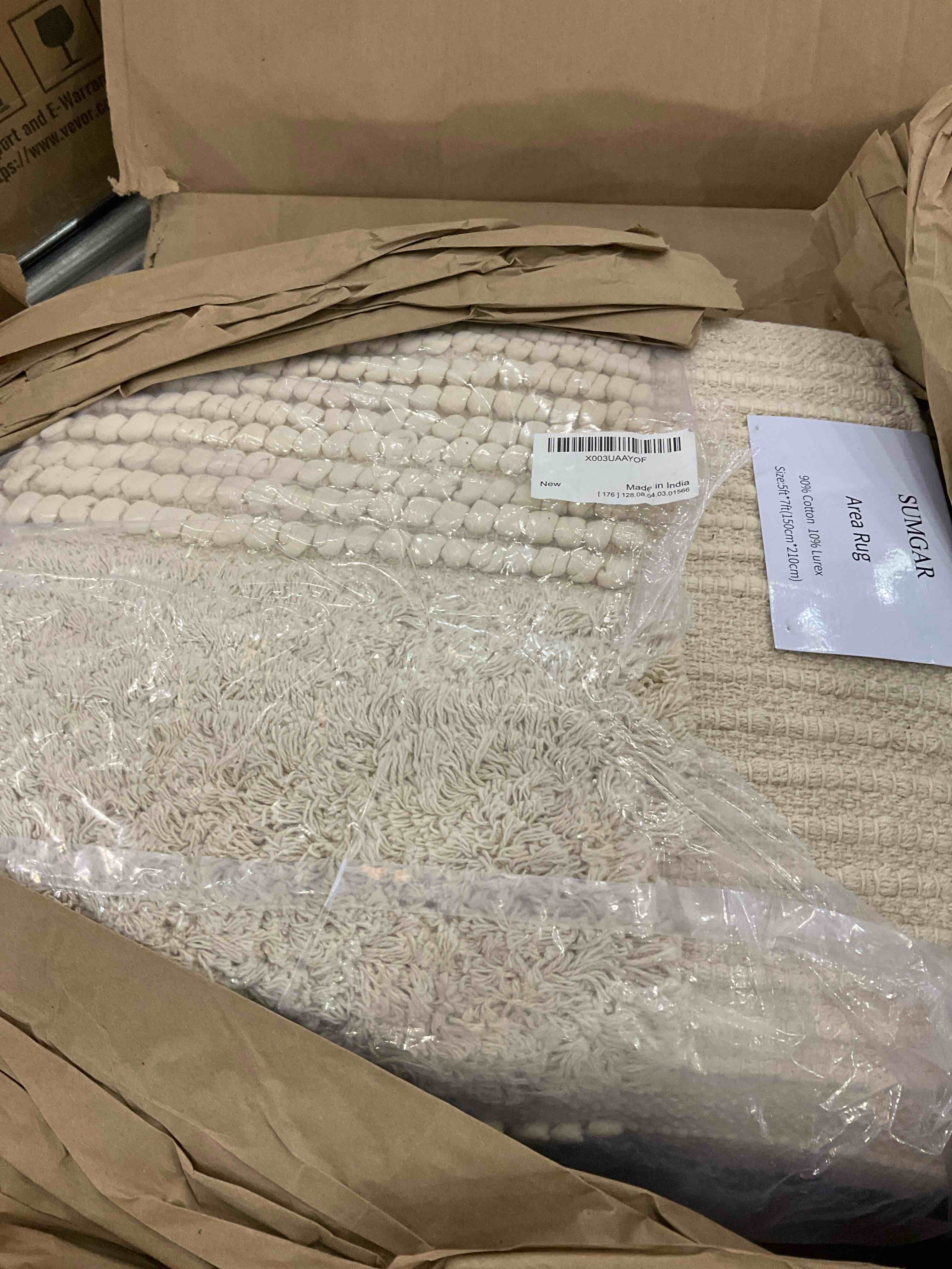 SUMGAR Beige 5x7 Area Rug Boho Rugs Cotton Woven Textured Thick Cream ...