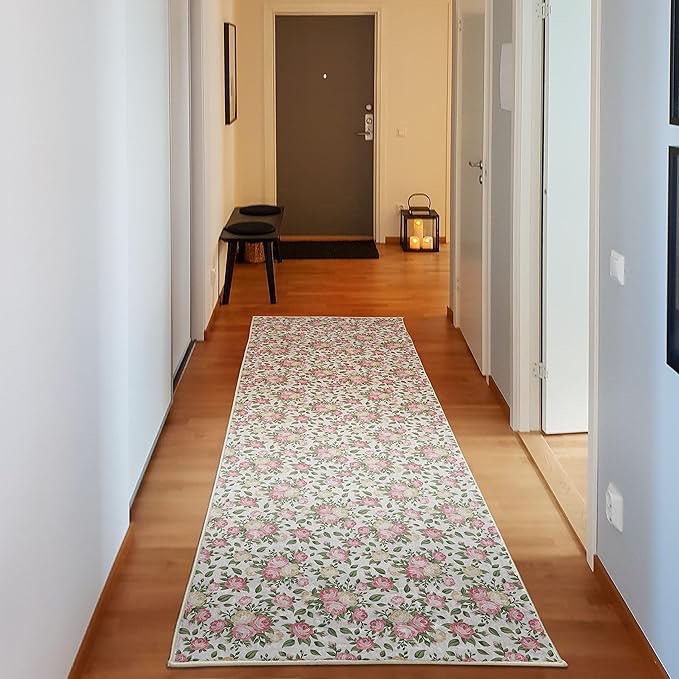 Lunarable Flower Decorative Rug, Roses Rosebuds Leaves Bouquet Flower ...