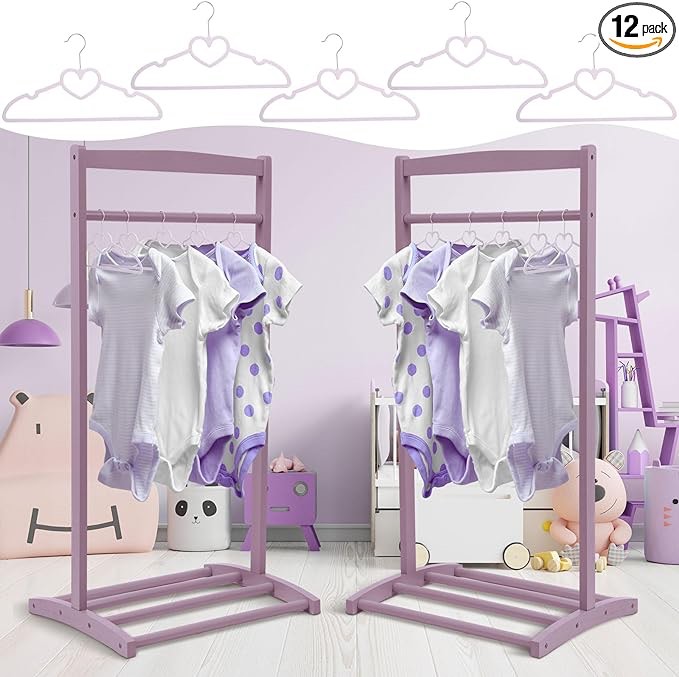 2 Pack Kids Clothes Rack with 10 Hanger Wooden Dress up Clothes Rack ...