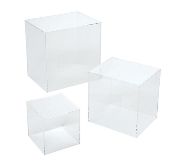 Set of 3 Crystal Clear Acrylic Cube Display Nesting Risers with Hollow ...
