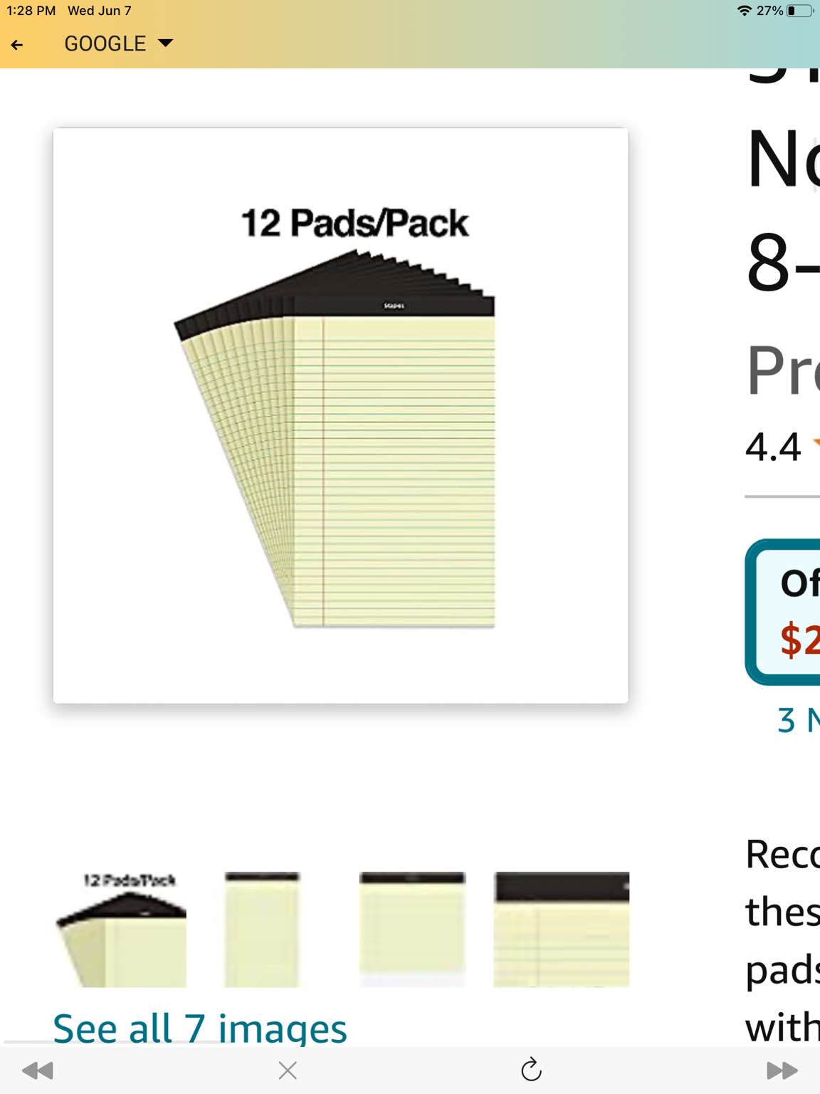 STAPLES Perforated Notepads, Wide Ruled, Canary, 8-1/2" x 14", 12/Pack ...